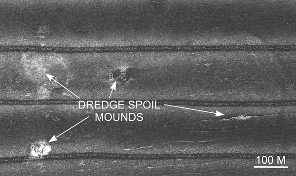 USGS OFR2004-1003: Detailed view of dredge-spoil mounds in the sidescan ...