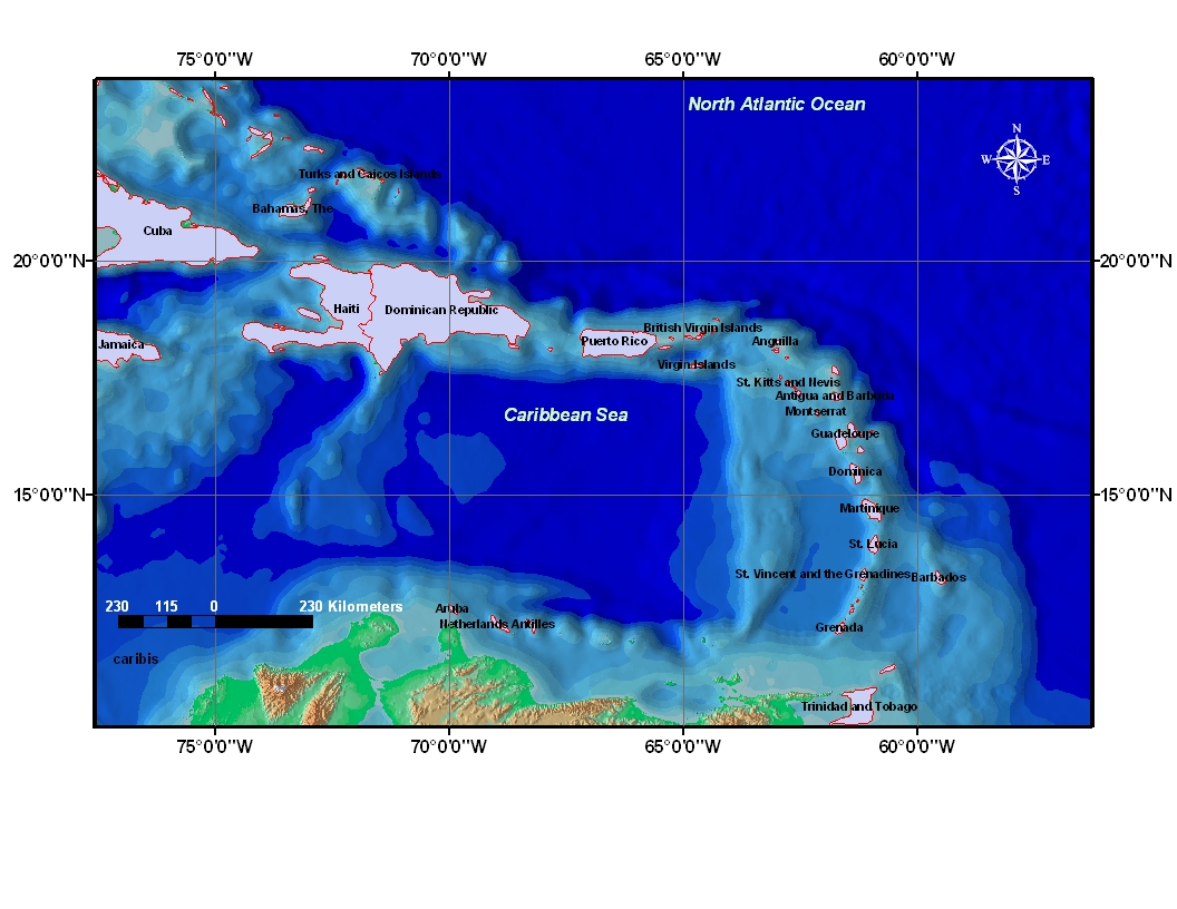 caribis - Caribbean Island Nations Coastline Boundaries